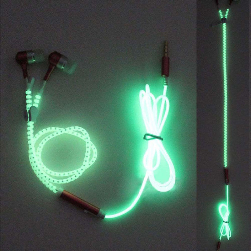 Buy LED Light Stereo Microphone Zipper Headset In Ear Luminous Metal ...