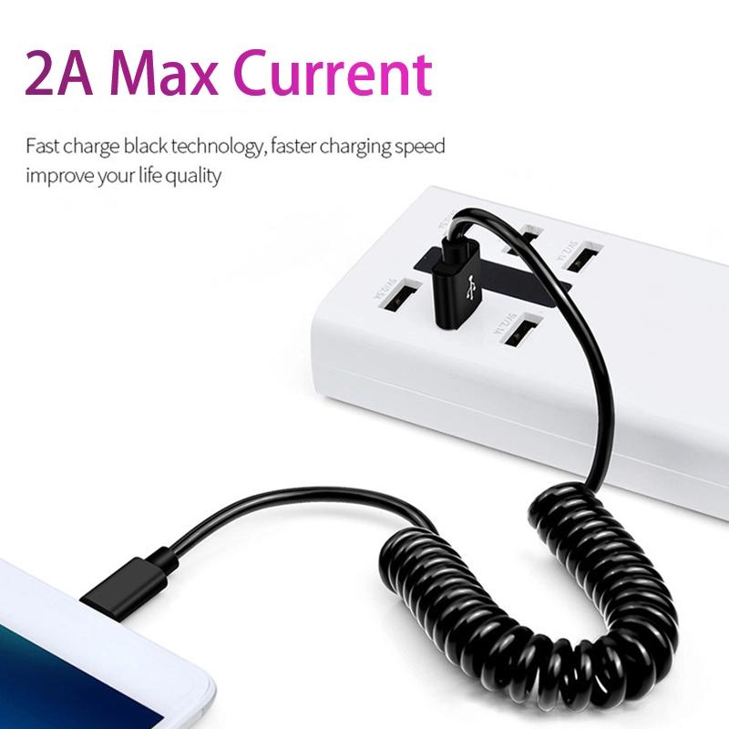 1M Spring Retractable Micro USB Charging Data Cable Charger Wire Cord ...