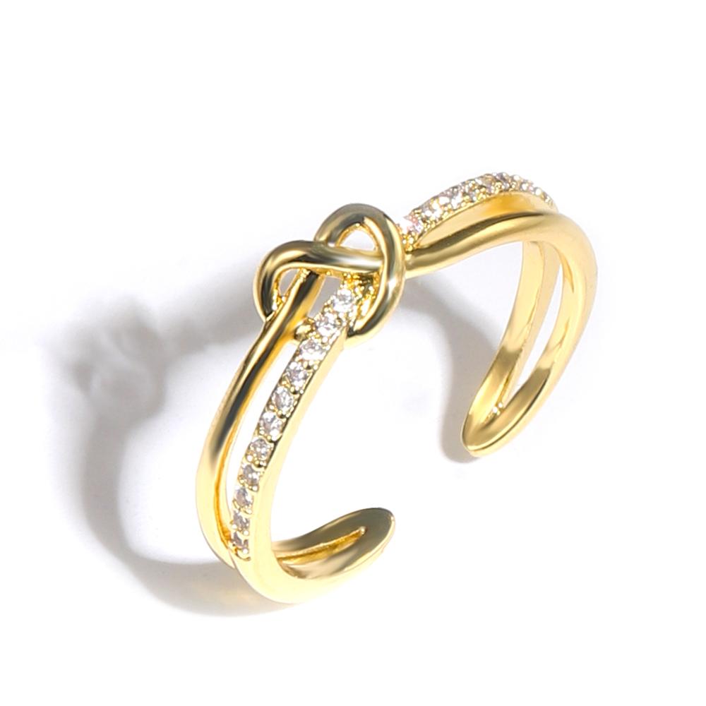 Kaufe Gold Single Shot Diamond Heart Ring Doppelreihige offene verstellbare Ringe | Joom