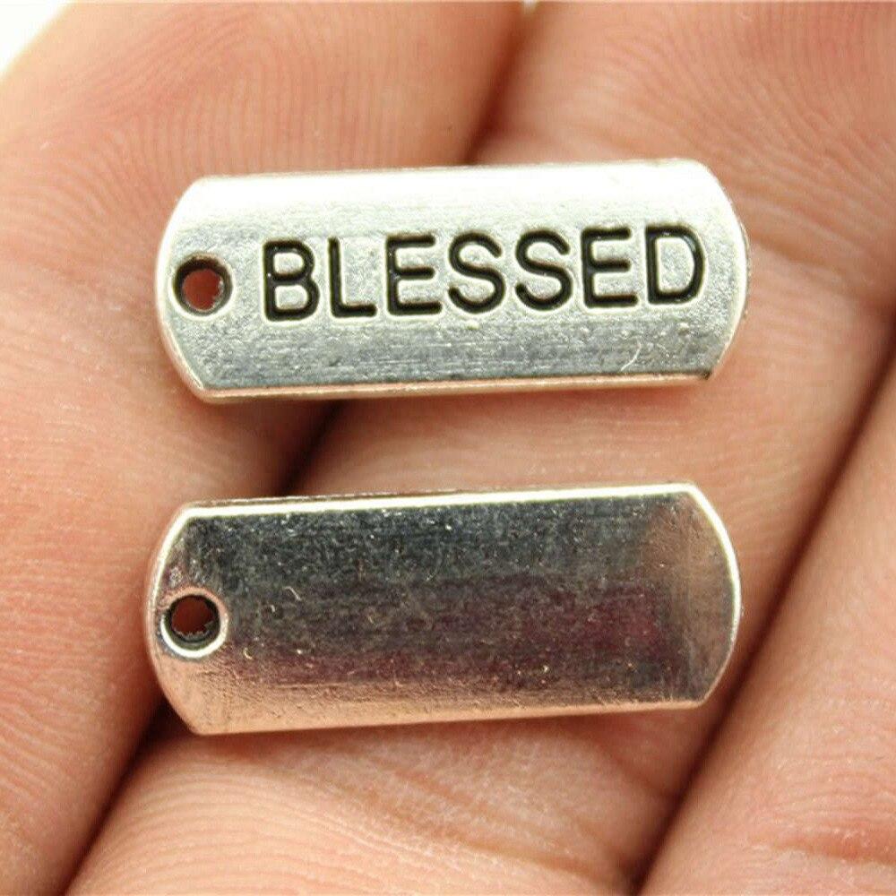 Buy Antique Silver Color Blessed Tag Charms 21x8mm Brand: WYISYWG ...
