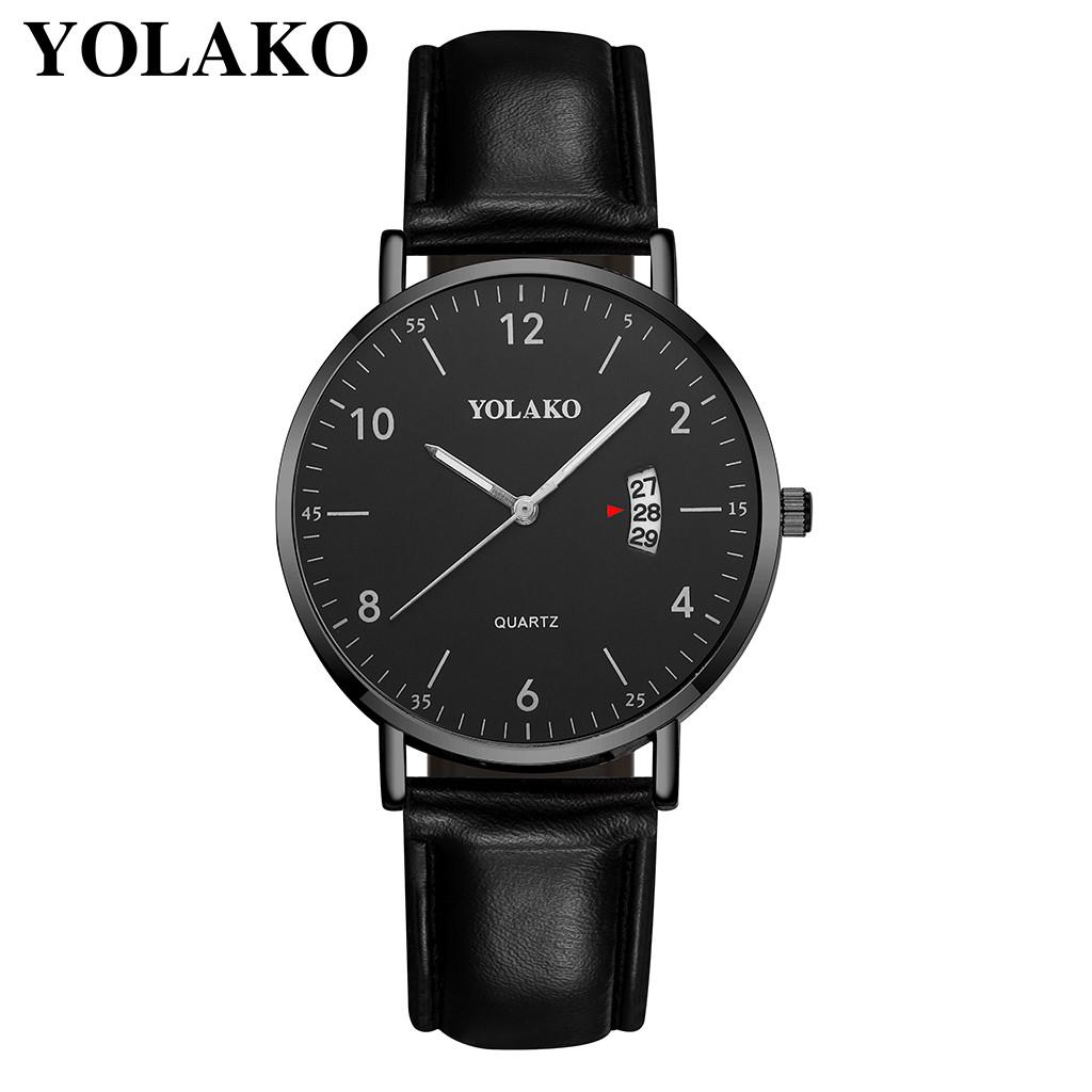 Buy YOLAKO Fashion Business Simple Dial Belt Calendar Men's Quartz ...