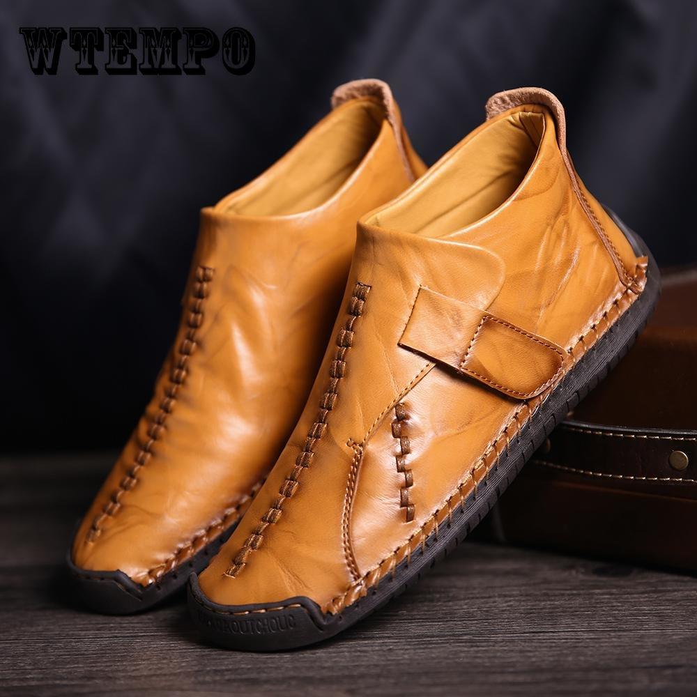 Buy Menico Boots Men Hand Stitching Hook Loop Ankle Boots Leather ...
