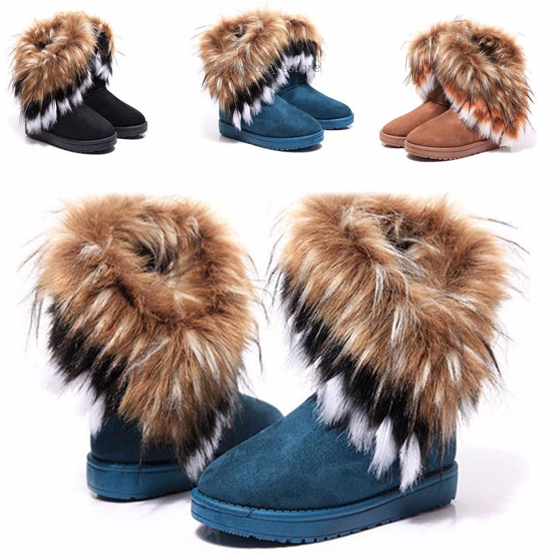 Buy Snow Boots Nis Women Winter Warm Ankle Snow Boots Rabbit Fur Suede ...