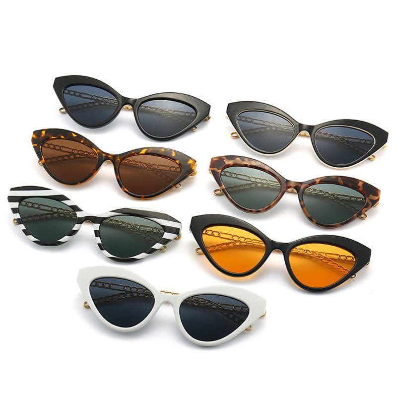Retro women's triangular cat-eye chain sunglasses fashion concave ...