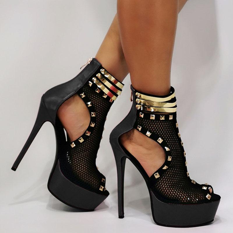 Buy Rontic 2022 Handmade Women Summer Sandals Studs Stiletto Heels Peep ...
