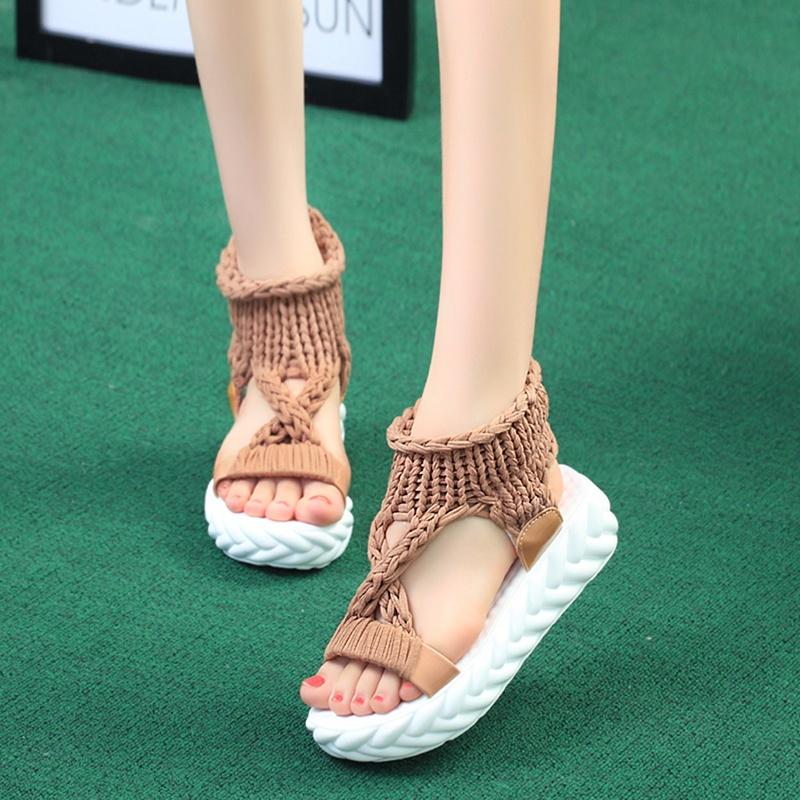 Cheap Women Casual Open-toed Knitting Shoes Sandals Platform Flip Flops ...