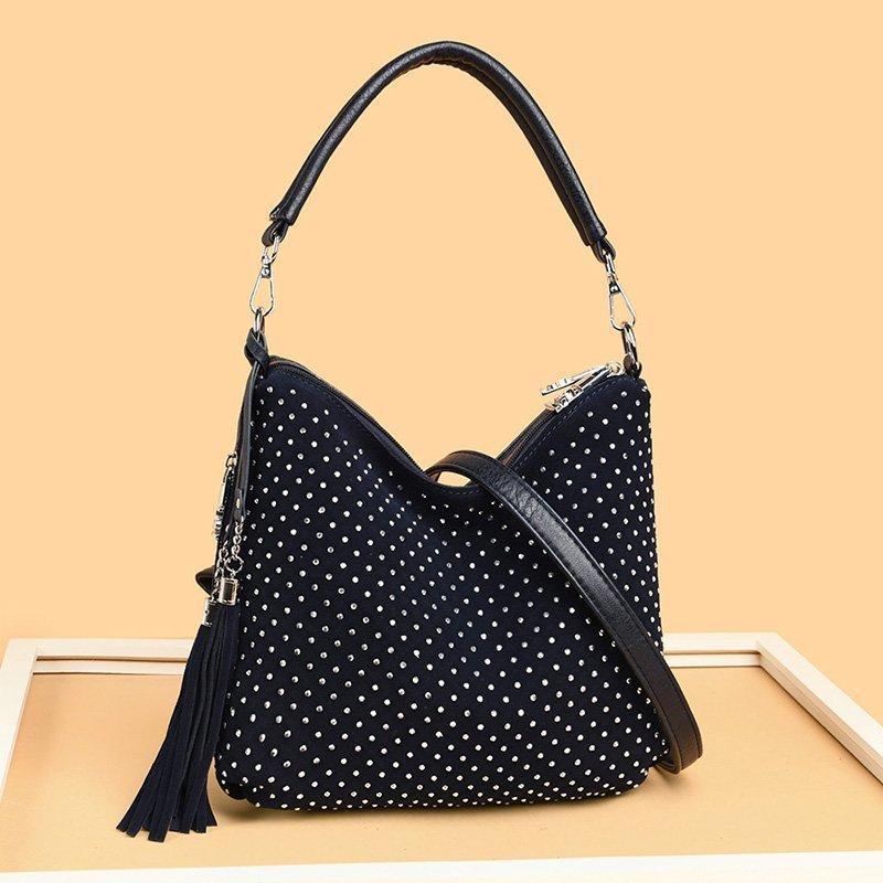 Cheap Warm Color Matte Cowhide Bucket Bag High-end Ins Full Diamond ...