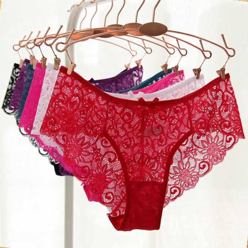 Buy Women Transparent Underwear Lace Mid Waist Triangle Panty Panties ...