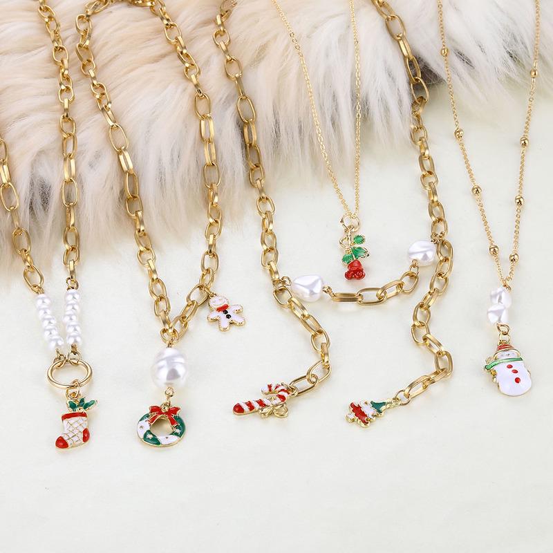 Buy Cute Cartoon Santa Claus Christmas Tree Pearl Pendant Necklace ...