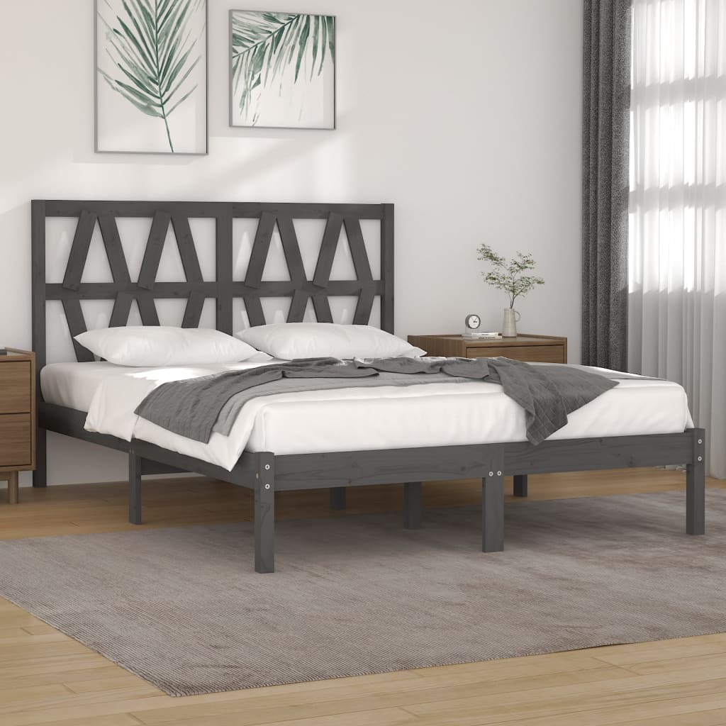 Buy Bed Frame Grey Solid Wood Pine 135x190 cm 4FT6 Double at affordable ...
