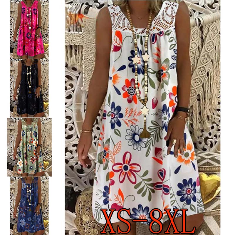 Buy 2022 Women's Casual V-neck Sexy Plus Size Dress Sleeveless Fashion Print Loose Dress XS-8XL ...
