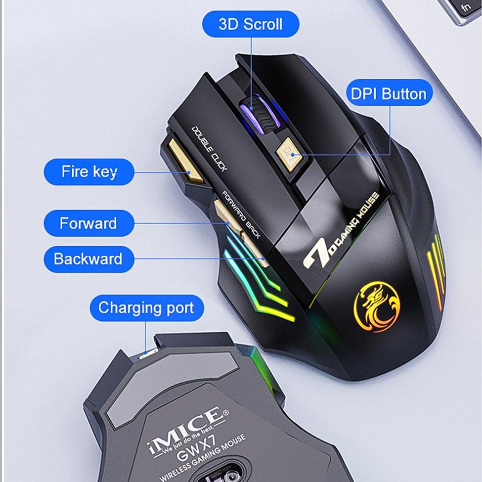 Buy YYDS IMICE GW-X7 7-key Ergonomic 2.4G Silent Charging Colorful ...