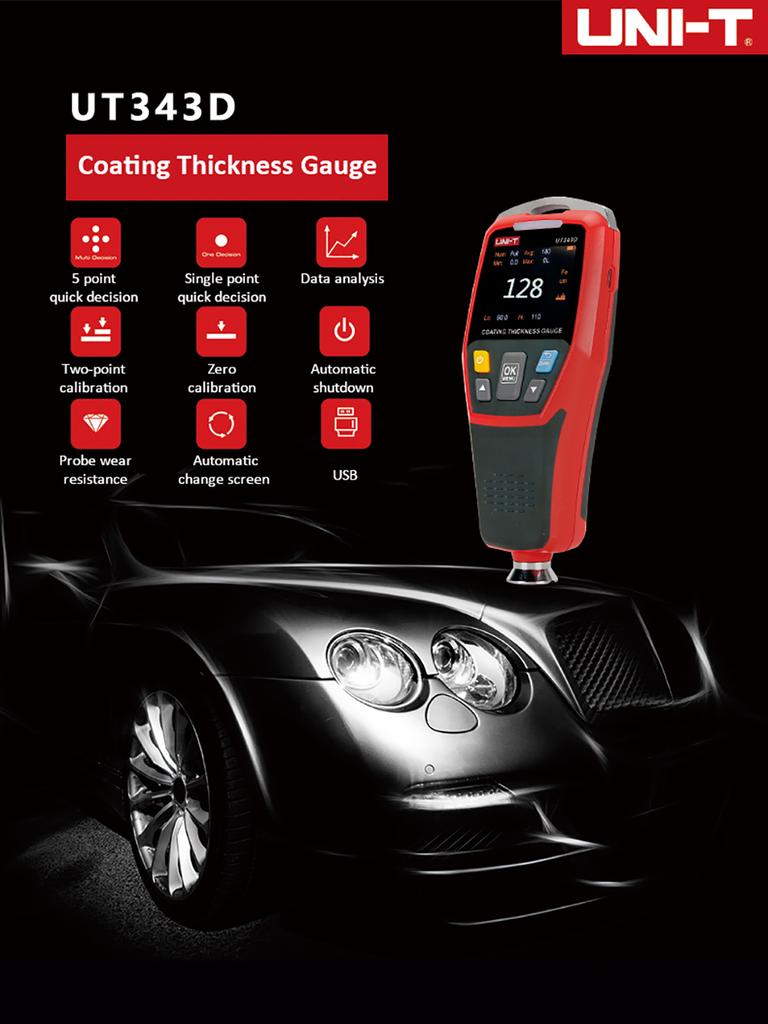 Buy UNI-T UT343D Digital Coating Gauge Meter Thickness Tester with USB ...