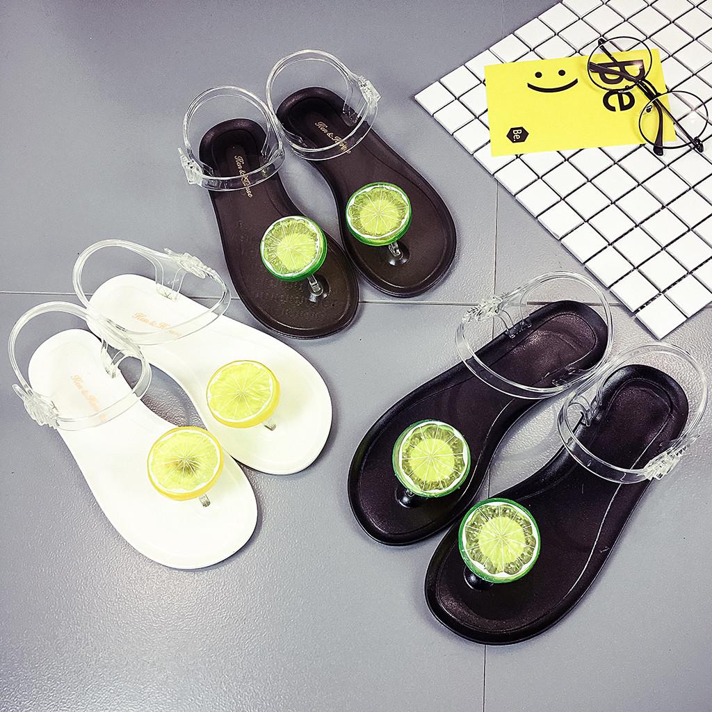 Buy Women's Fashion Transparent Strap Lemon Pattern Flat Sandals Beach ...