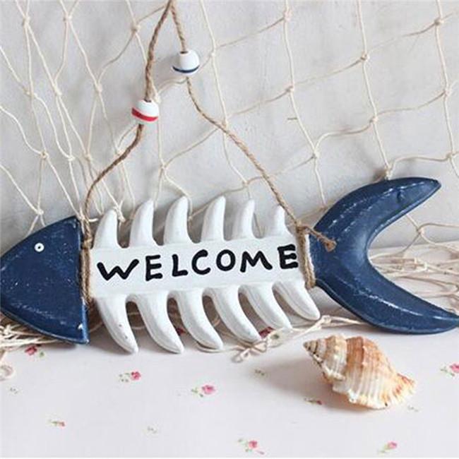 Buy Mediterranean Style Solid Wood Creative Fish Bone Welcome Doorplate ...