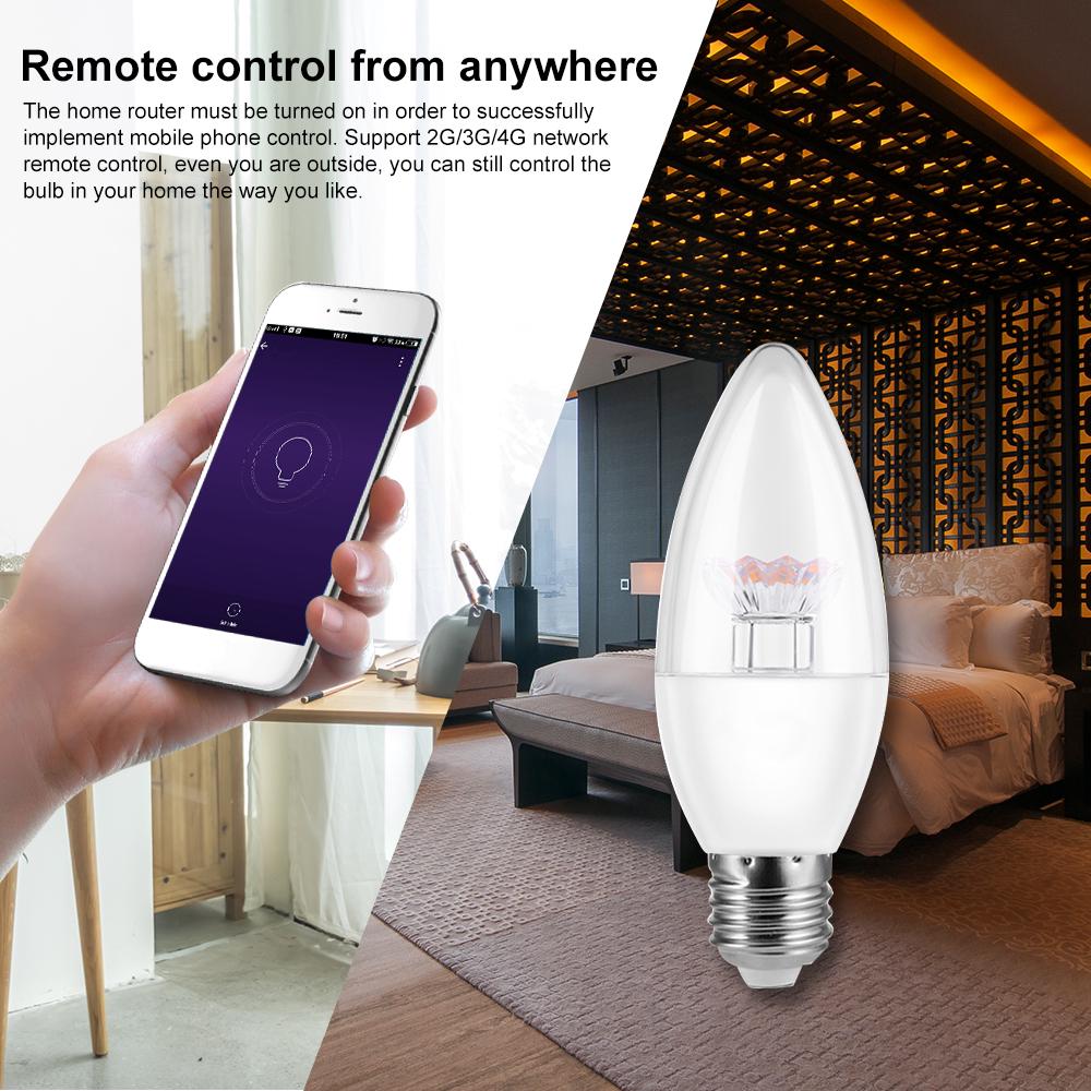Buy V16-C Smart WIFI LED Bulb RGB+W LED Candle Bulb 6W E27 Dimmable ...