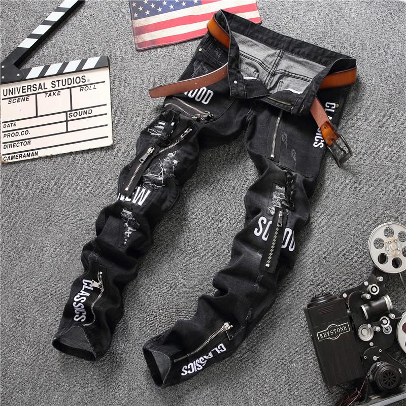 Men's fashion popular logo jeans elastic nine point jeans slim and ...