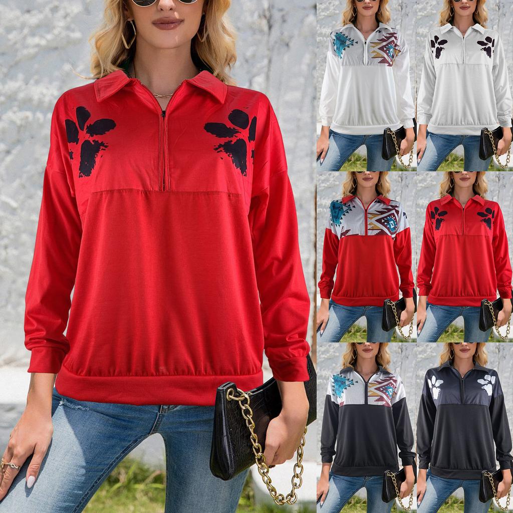 Women's Autumn and Winter Fashion Pullover Zipper Tops uygun fiyatlı ...