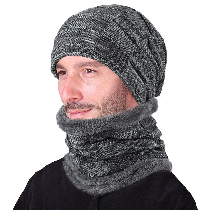 Buy 2PCS/Set Men/Women Warm Check Knitted Hat + Neck Gaiter Fashionable ...