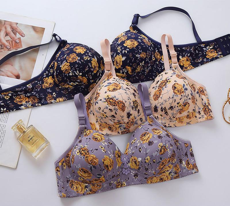 Buy Plus Size Bra Big Cup for Women Floral Printing Bras Push Up Bra ...