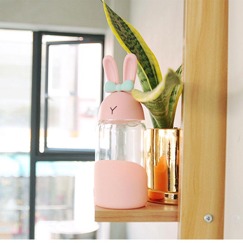 Buy Portable Cute Rabbit Glass Cup Water Bottle Girl Bunny Mug Travel ...