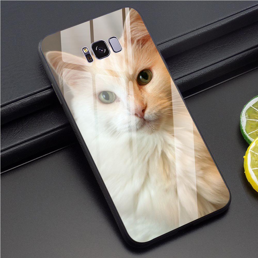 Cat Glass Phone Case for Samsung S9 Plus Note 8 9 10 S7 Edge S8 S10 A10 ...
