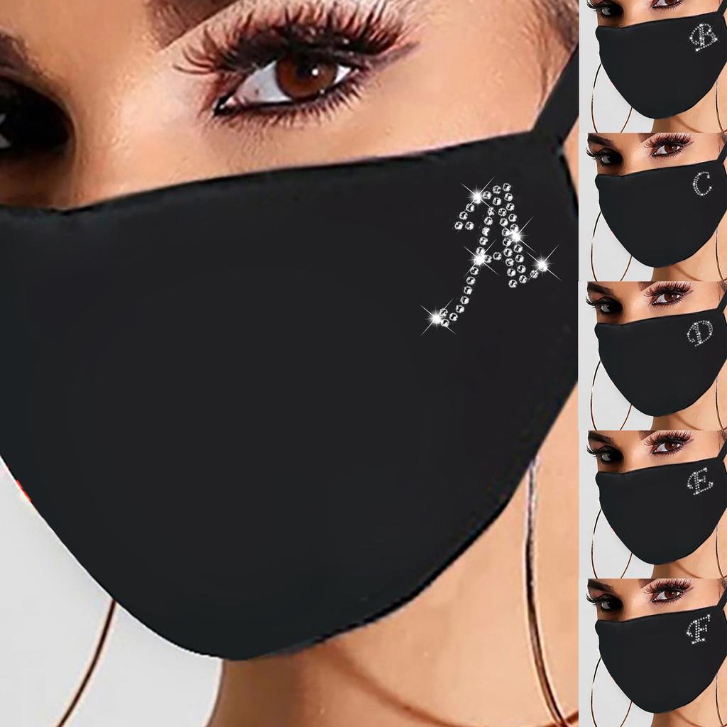 Buy Letter E-lement Rhinestone Pattern Mask D-ustproof Cotton Mask at ...