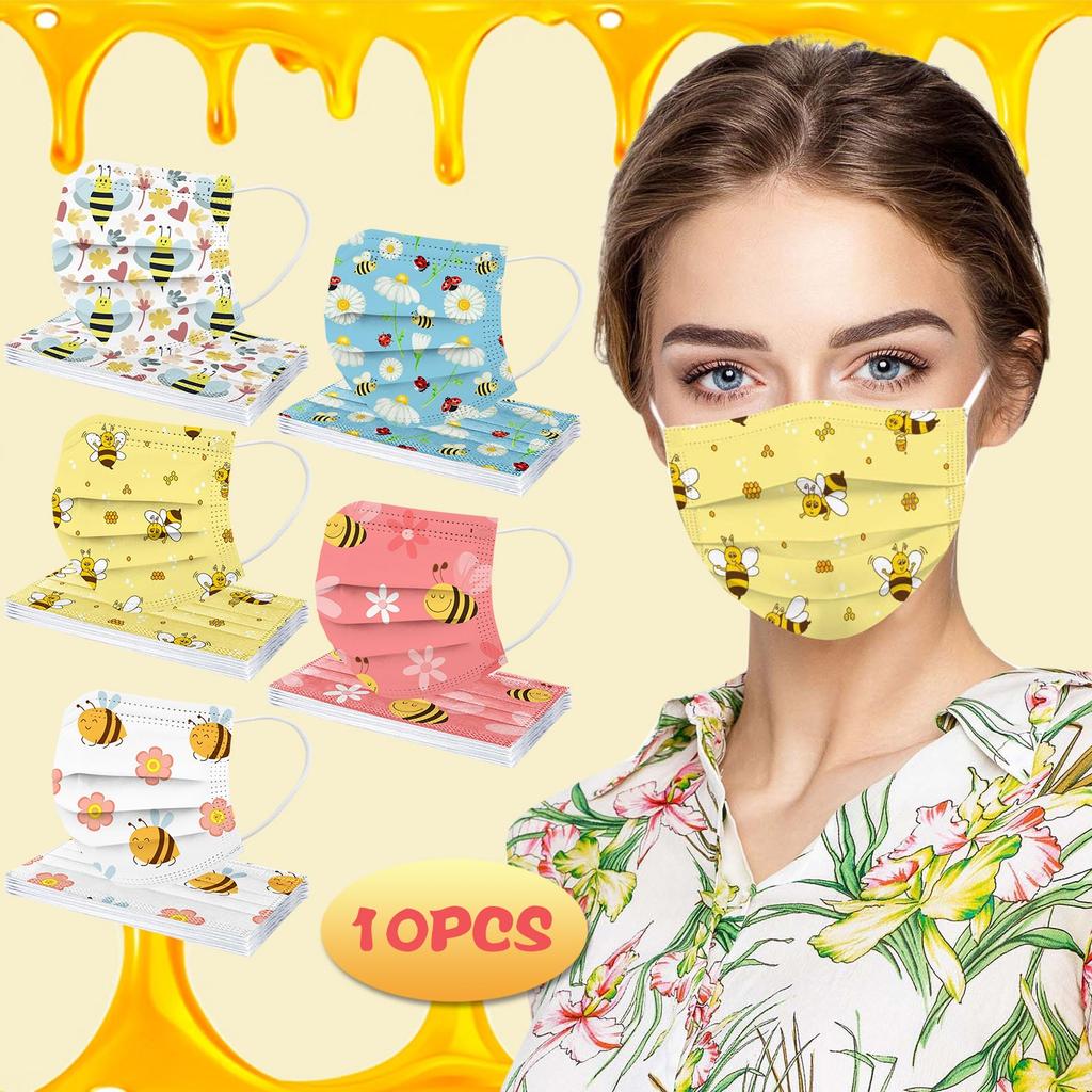 Buy 10pcs Adult Bee Print Masks for Protection Face Mask Disposable ...