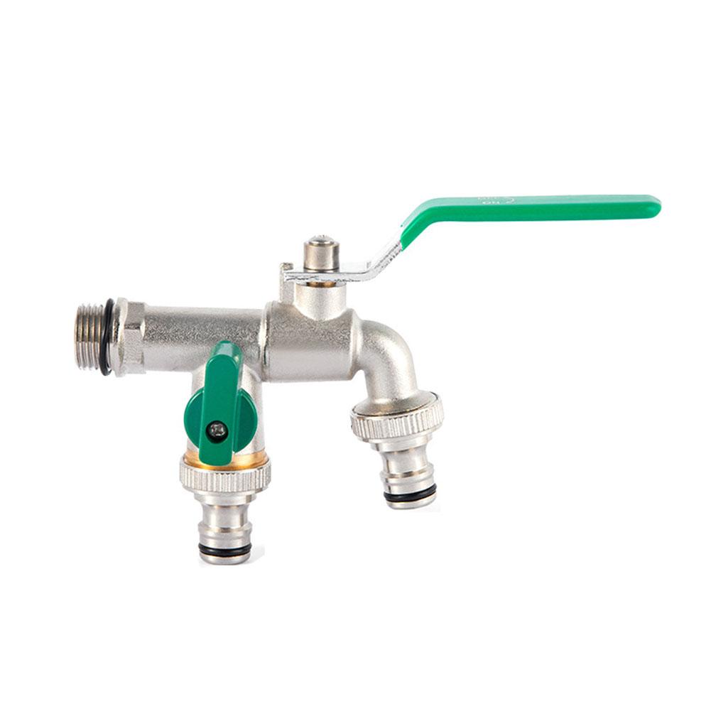 Buy 1/2 Inch Double Outlet Tap Brass Hose Connector Garden Valve Faucet ...