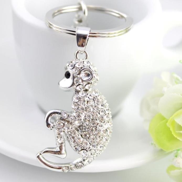 Buy Lovely Rhinestone Monkey Keychain Animal Pendant Keychain Car Key ...