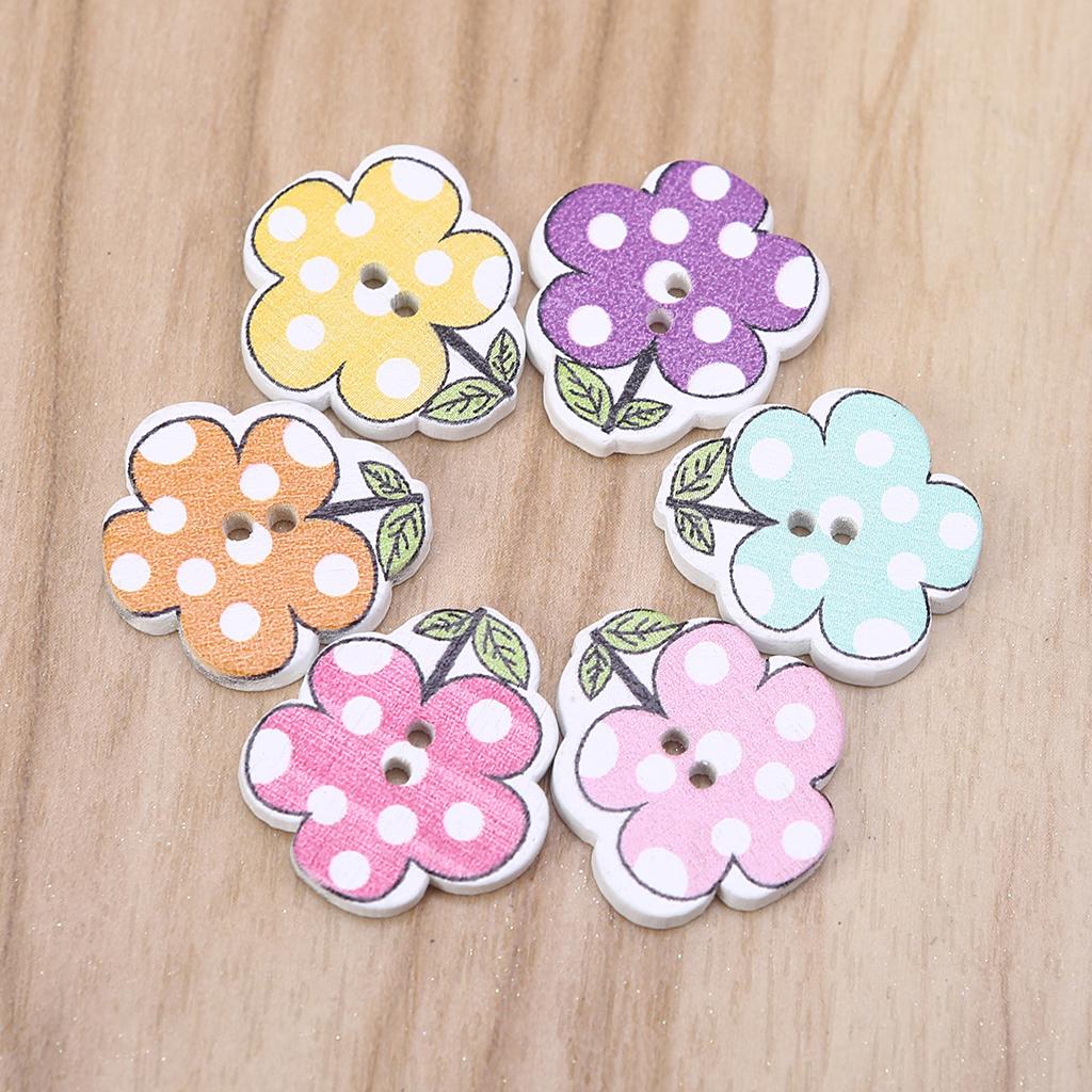 50 Pcs Cartoon Flower Shaped Wooden Sewing Buttons Bulk Assorted Cute ...