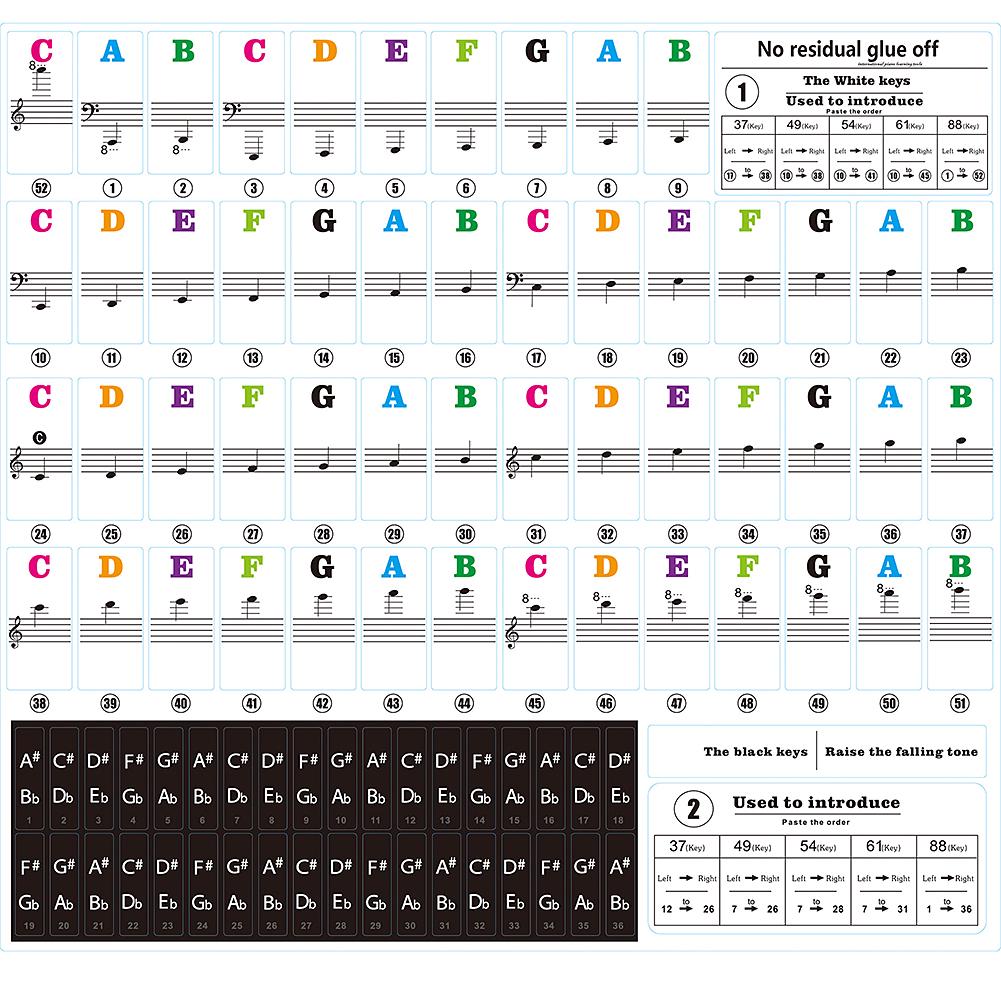 Buy 88/61/54/49 Keys Electronic Organ Notes PVC Music Decals Beginner ...