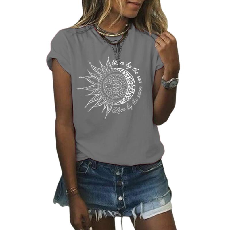 Cheap Women's Fashion O-Neck Short-sleeved Sun Print T-shirt Summer ...
