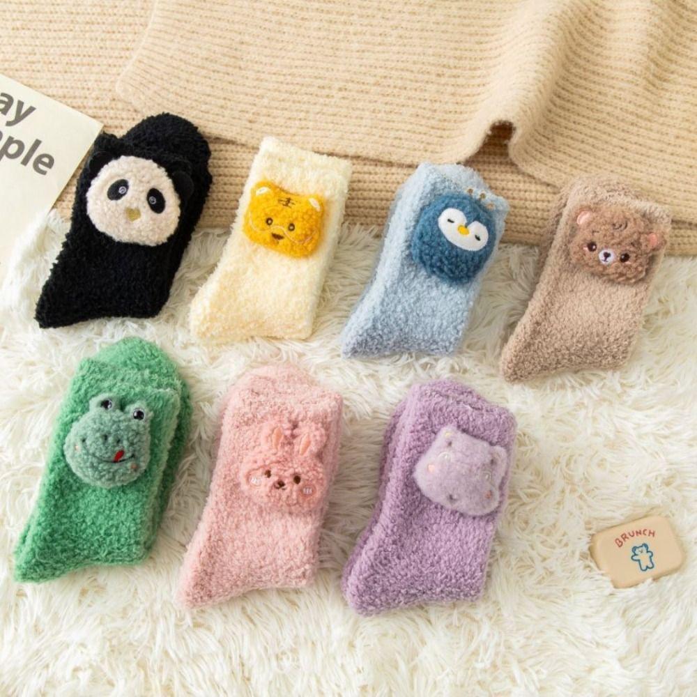Cheap Autumn Winter 3D Animal Cartoon Socks Soft Coral Fleece Fluffy ...