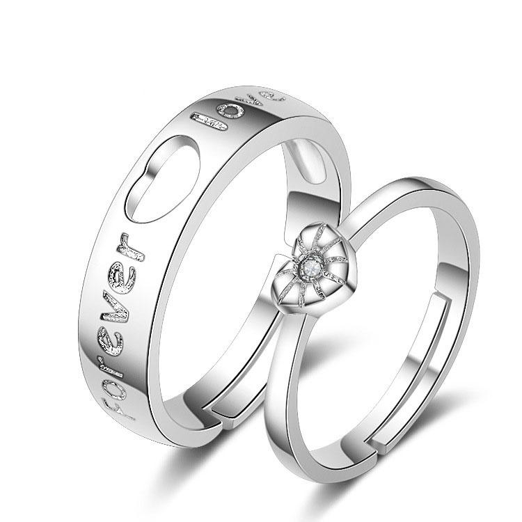 1Pc Hollow Heart Shaped Couple Ring Opening Adjustable Wedding Finger ...