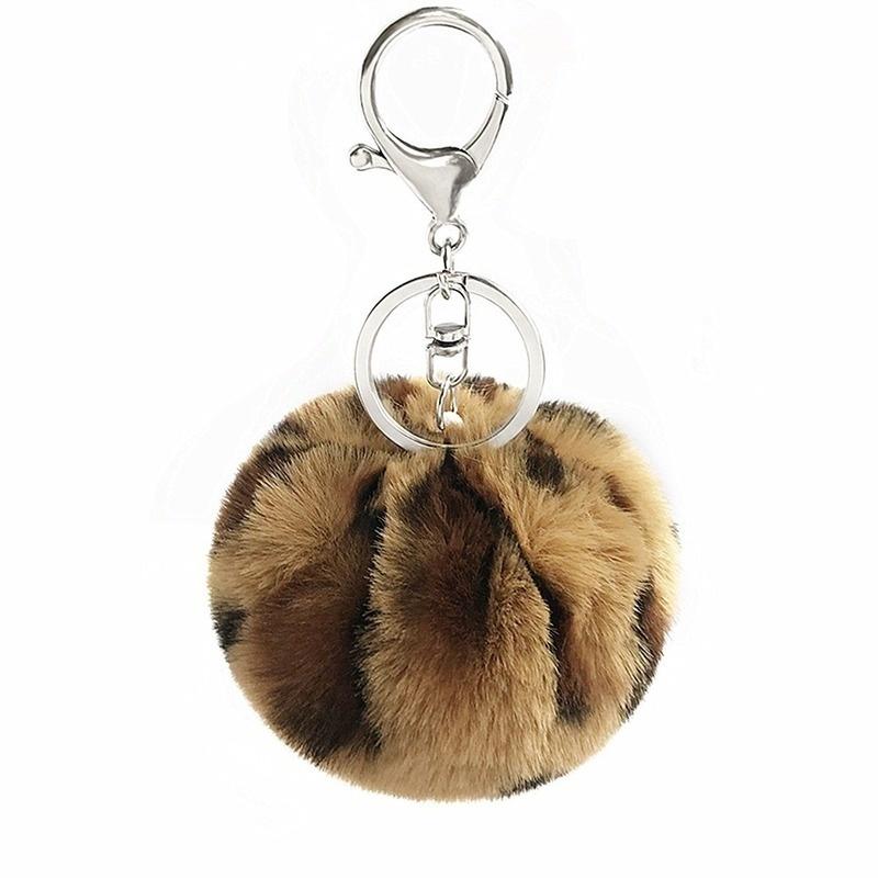Cheap Pom Pom Keychain Leopard Print Key Ring Fluffy Faux Fur Heart ...