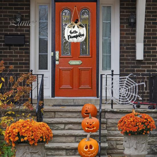 Cheap Halloween Hello Pumpkin Door Sign Wooden Rustic Farmhouse Autumn ...