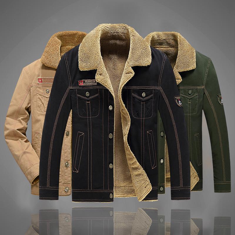 Buy Men Fleece Jackets Winter Denim Jacket Men Army Turn-down Outwear ...