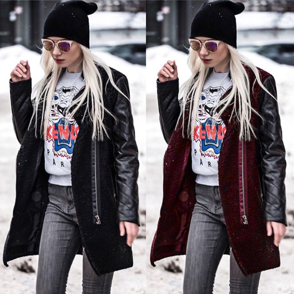 Coat Stitching Side Zipper Jacket Windbreaker Coat Fashion Overcoat ...