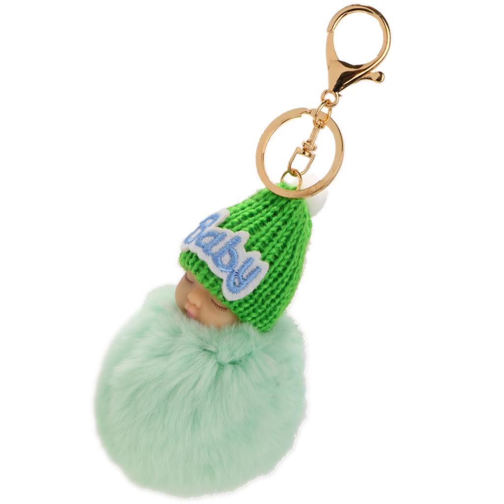 Buy Cute Sleeping Baby Key Chains Doll Faux Fur Bag Decor Keyring Red ...
