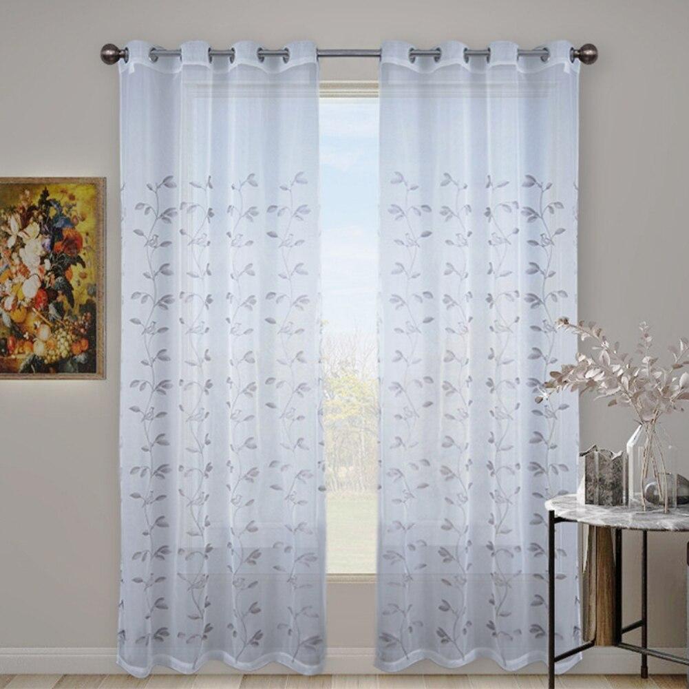 Buy American Rural Solid Color Silver Silk Leaves Embroidered Window ...