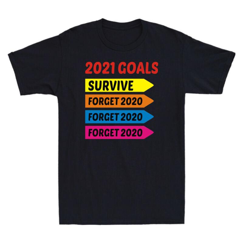 Buy Happy Year 2021 Goals Survive Forget 2020 Black Cool Men Tee Korean ...