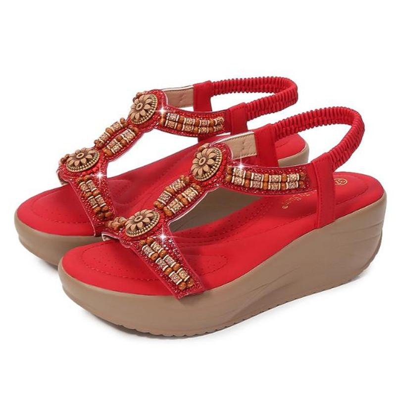 Cheap Women's Sandals Summer Bohemia Thick Platform Wedge Shoes Crystal ...