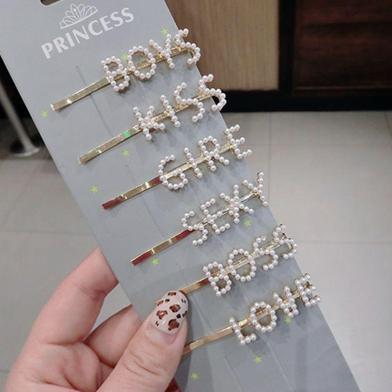 Buy Women Ladies Vintage One Word Hair Clip Luxury Faux Pearl Funny ...