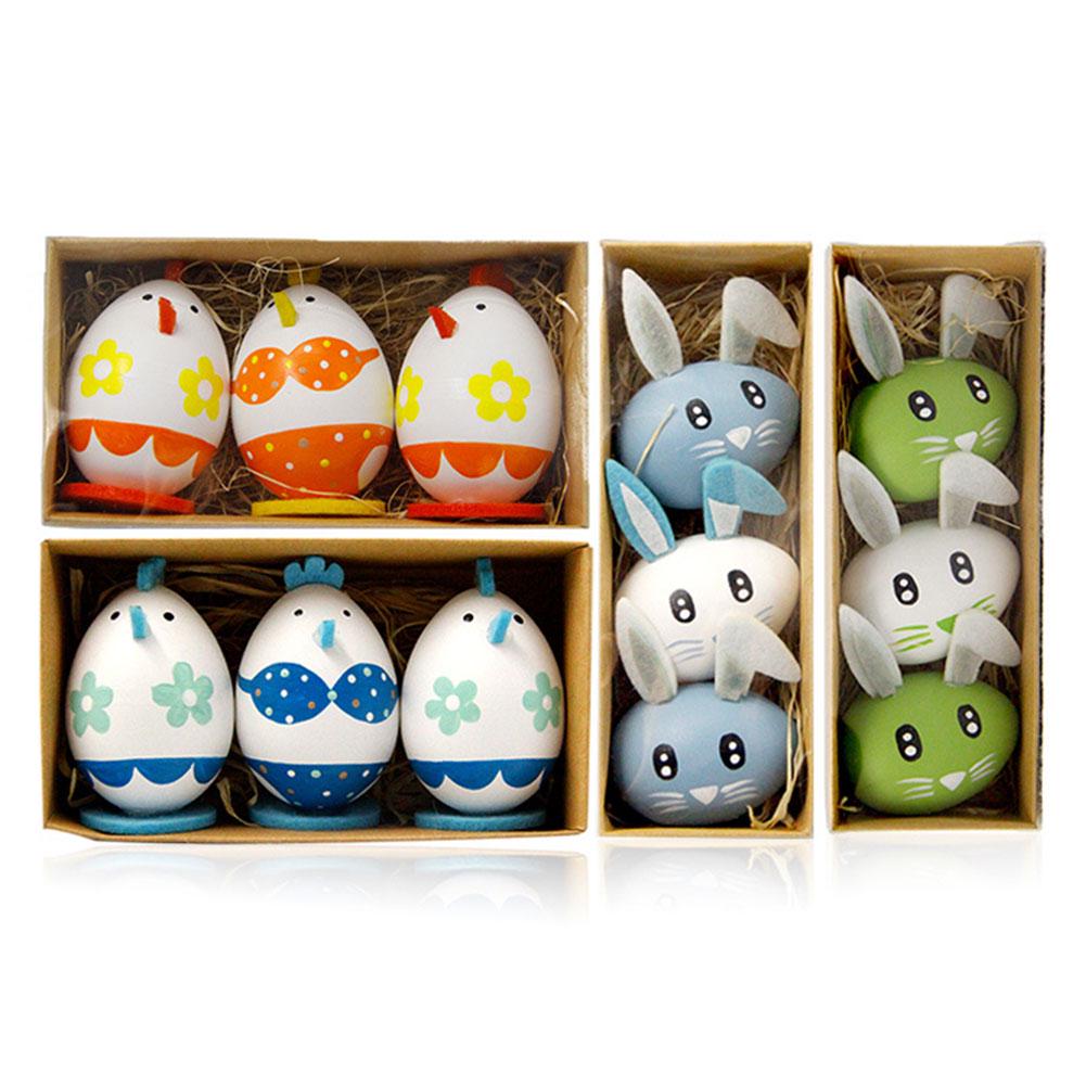 Buy 3pcs Easter Egg Bunny Rabbit Chicken Kid Toys Painted DIY Home ...