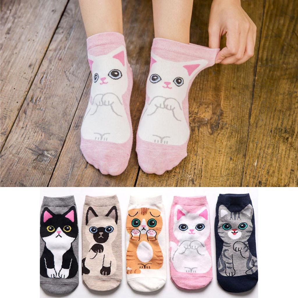 Buy Cartoon Cat Short Socks Package Novelty Liner Socks 5-pack at ...