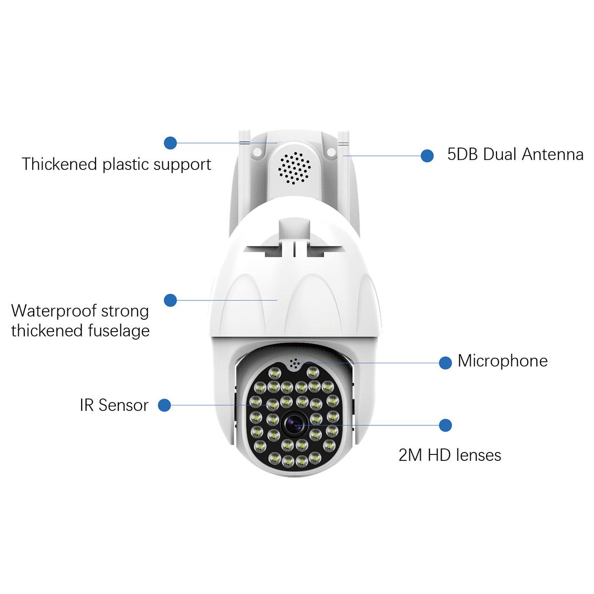 Dual 5DB Antennas HD 1080P PTZ WiFi IP Camera 3 Modes Waterproof Smart ...