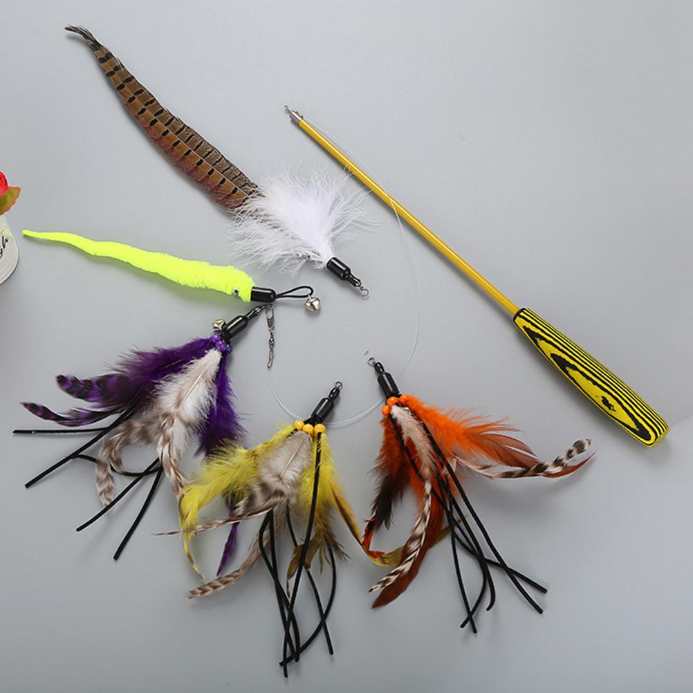 Buy Cat Teaser Wand 5 Refills Feathers Safe Retractable Nontoxic Teaser ...
