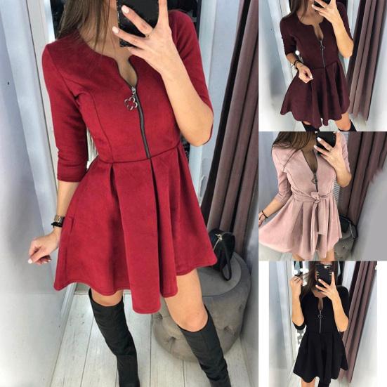 Buy Party Dress Stylish Solid Color Spring Summer Pure Colors Above ...