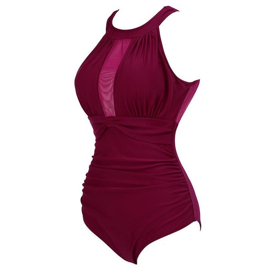 Buy Womens Plus Size Mesh Monokini High Neck Tummy Control Swimsuit ...
